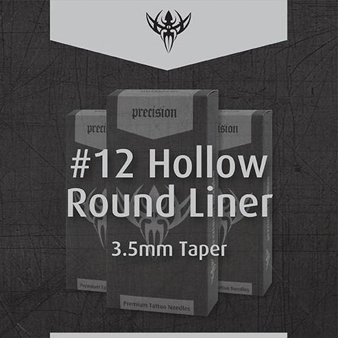 #12 Hollow Round Liner 3.5mm Taper Precision Tattoo Needles - Box of 5 ...